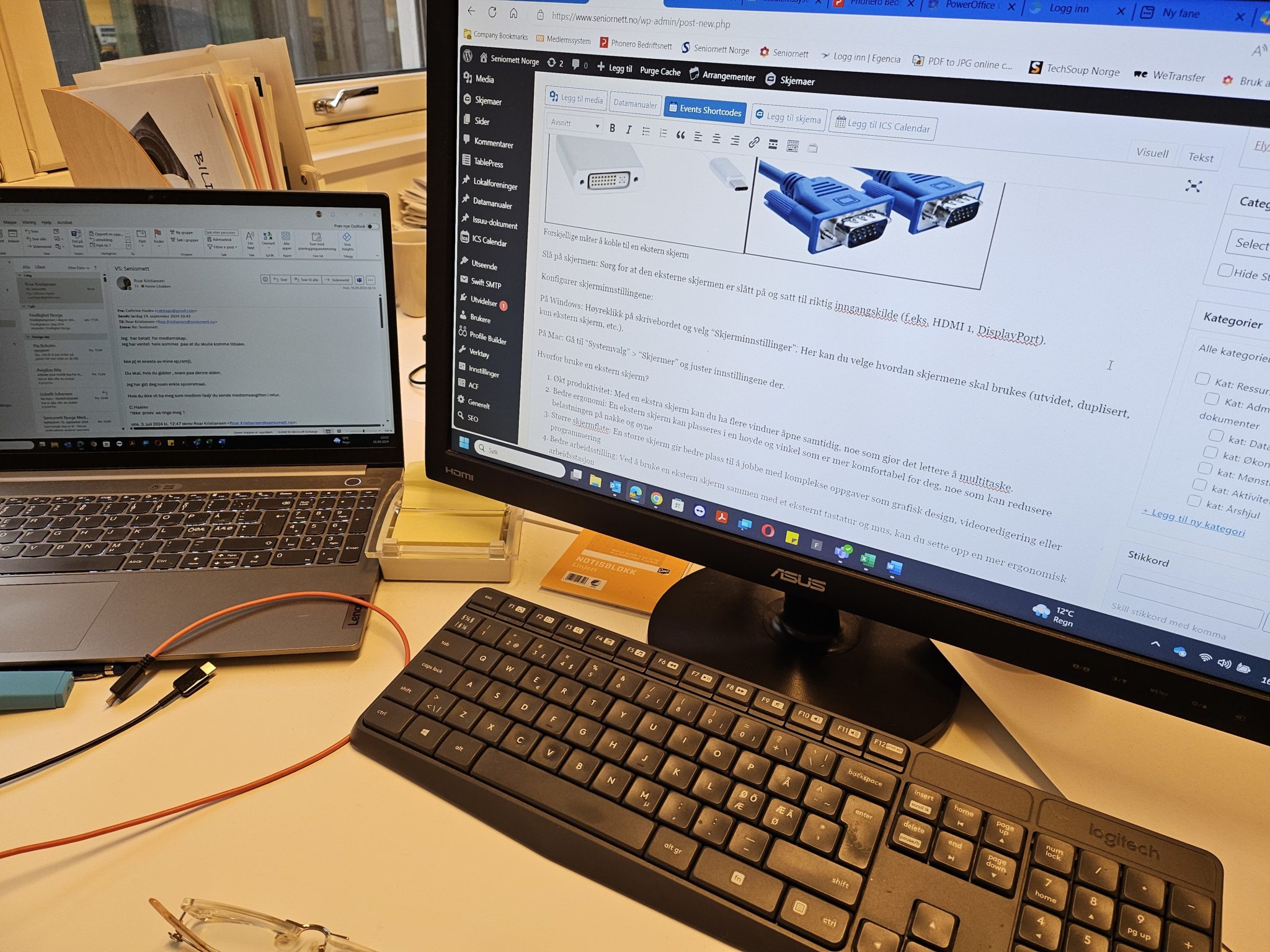 Kort fortalt: Hvordan koble til ekstern skjerm på en PC - Seniornett Norge